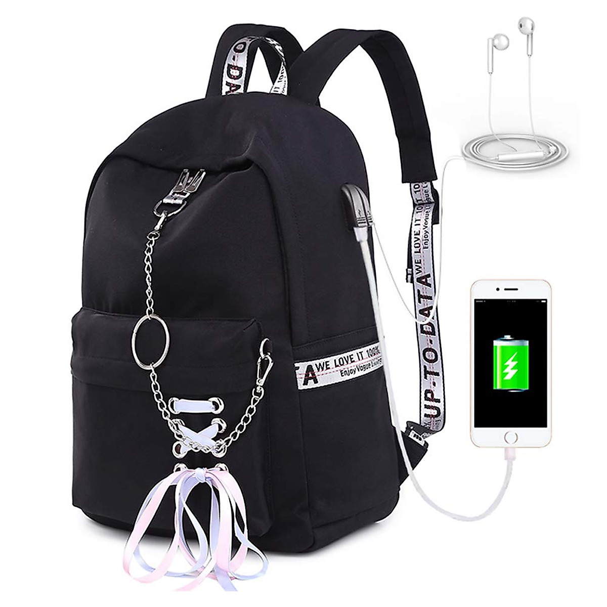 Teen Girl School Backpack USB Charging Port 16 Inch Laptop Bag Travel Daypack