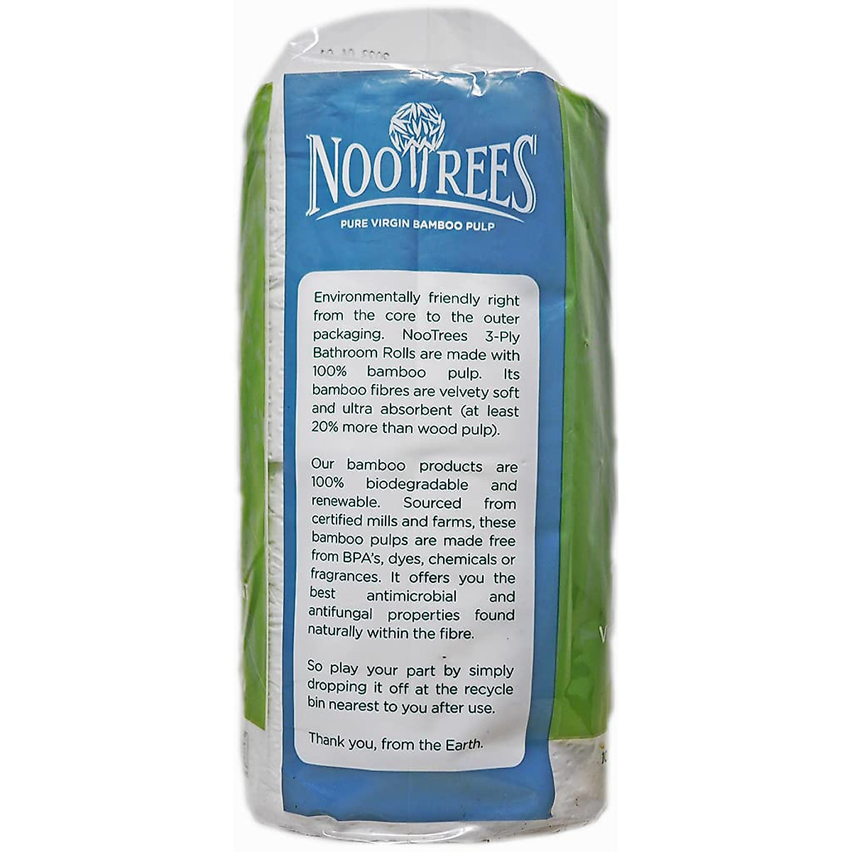 NooTrees Bamboo Toilet Tissue, Tree Free, Biodegradable, Sustainable, Renewable and FSC Certified 3-ply Toilet Paper 300 Sheets, 4 Rolls, 1-Pack