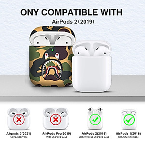 CULIPPA for AirPods 2 Case Cover Shark Mouth Camo Style pattern Design for Airpods 2nd Generation Silicone Protective Case Shockproof for Women Girls with Keychain for Apple Airpods 2/1 Charging Case