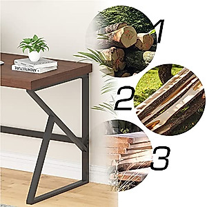 IBF Solid Wood Computer Desk, Natural Real Wooden and Metal Home Office Desk, Farmhouse Industrial Modern Executive Desk Workstation,Laptop PC Table for Gaming Work Writing Study,Rustic Brown,55 Inch