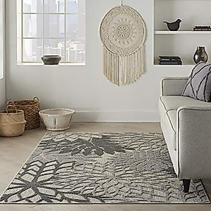 Nourison Aloha Indoor/Outdoor Floral Silver Grey 6' x 9' Area Rug, (6' x 9')