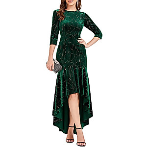 Ever-Pretty Women's Velvet 3/4 Sleeve High-Low Mermaid Plus Size Gorgeous Evening Dress Green US16