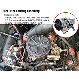 Gelessy Fuel Filter Housing Assembly Compatible with Ford E-350 F-250 F-350 7.3L Powerstroke 1994-1997 F6TZ-9155-AB, F6TZ-9B246-BA, FG1054, AP63424