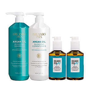 ORLANDO PITA + Moroccan Argan Oil Bundle, Moisturizing, Softening, & Shine-Enhancing for Smoother, More Manageable, & Overall Healthier Hair, Shampoo & Conditioner, 27 Oz Each, Serums, 5.2 Oz Each
