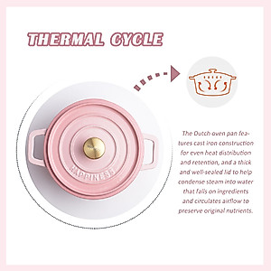 Enameled Cast Iron Dutch Oven, Pink Nonstick Dutch Oven Pot with Lid, Round Enamel Cookware for Braising Stewing Roasting Baking, Good Sealing, Cooking Pot Suitable for All Stoves (Pink)