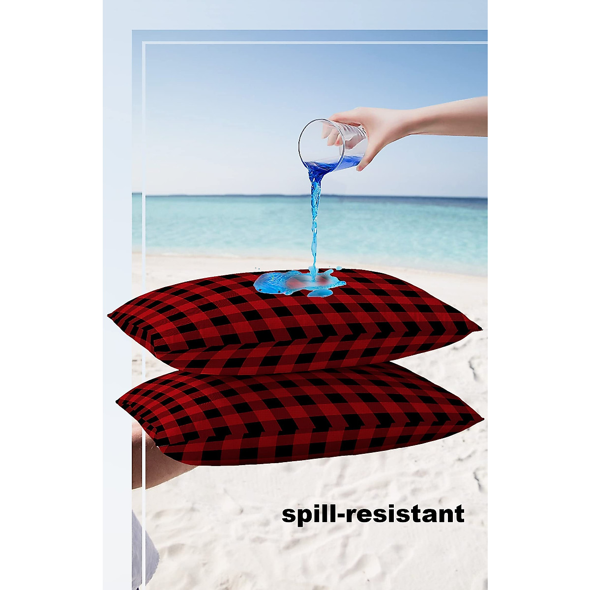 Sailground Outdoor Pillows, Red and Black Buffalo Check Plaid Pillow Covers 12x20, Outdoor Pillow Covers, Outdoor Pillows for Patio Furniture, 2Pack Throw Pillow Covers, Waterproof Throw Pillows