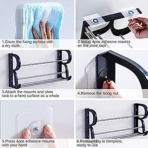 Yocice Wall Mounted Shoes Rack 3Pack/Can Store 6Pairs Sneakers and 6Pairs Slide Sandal,with Sticky Hanging Mounts, Shoes Holder Storage Organizer Shelf ,Door Shoe Hangers,Black,SM05-17.7inch length