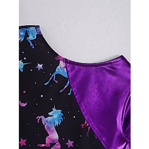 Fldy Kids Girls Shiny Metallic Gymnastics Leotards Long Sleeves Sparkly Ballet Dance Costumes One Piece Bodysuit Dancewear Purple 14 Years