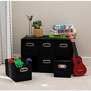 BIRDROCK HOME Black Linen Cube Organizer Shelf with 6 Storage Bins – Strong Durable Foldable Shelf – Kid Toy Clothes Towels Cubby – Collapsible Bedroom Fabric Shelves and Cubes