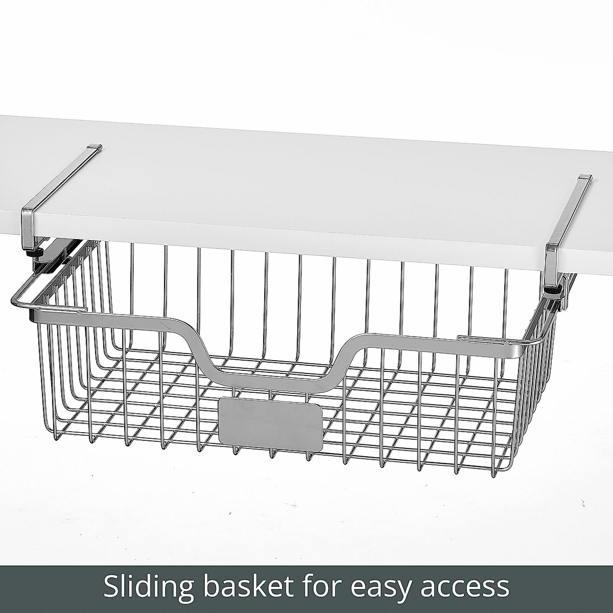 mDesign Wire Under Shelf Organizer for Cabinet - Sliding Basket for Under Cabinet Shelf - Hanging Storage Organizer Rack for Kitchen and Pantry with Label Space - Carson Collection - 2 Pack - Chrome
