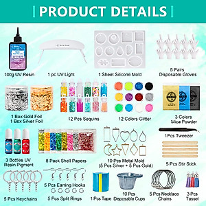 JDiction New UV Resin Kit with Light, Crystal Clear Hard Resin Sunlight Curing UV Resin Beginner Kit for Jewelry, Doming, Coating, and Casting, DIY Craft