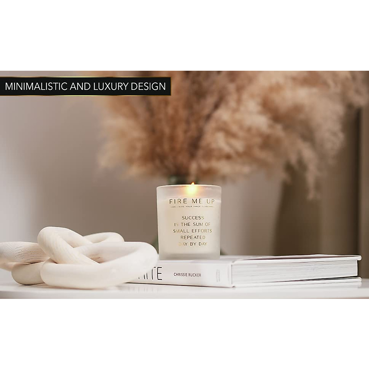 Fire Me Up Apple 8 oz Soy Candle with Metal Wick Trimmer, Snuffer, Wick Dipper Gift Set, Motivational Soy Candle, Cotton Wicked Candles with Reusable Glass Jar for Birthday Mother's Day Gift