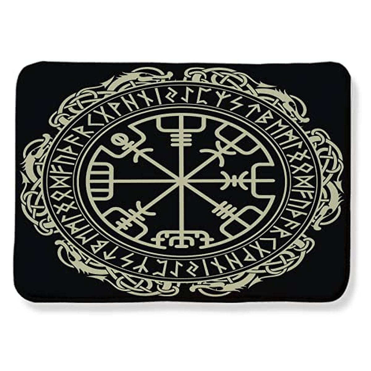 WHXM Area Rug 39x60in Magic Runic Compass Vegvisir in The Circle of Nordic Runes and Dragons Soft Flannel Microfiber Bathroom Carpet Non-Slip Floor Mat Bathtub Accessories LJN, White 0