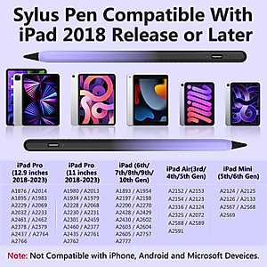 Stylus Pen for iPad 2018-2023, 15mins Fast Charge Apple Pencil for iPad 9th&10th Generation, Apple iPad Pro 11&12.9", iPad 8/7/6th Gen, iPad Air 3rd/4/5th Gen, iPad Mini 5/6th Gen (Black Purple)