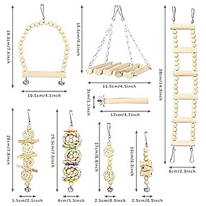 GWHOLE 8 PCS Bird Toys for Parakeets, Parrot Swing Chewing Hanging Standing Wooden Toys Bird Cage Accessories for Parrots Cockatiels Conures Budgies