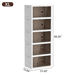 JOYMOOP Folding Storage Bins Organizer, 49.6 Quart Collapsible Storage Box with Wheels and Door, Stackble Plastic Storage Container for Clothing, Books and Sundries (XL-12.4Gal-5Tiers, White)