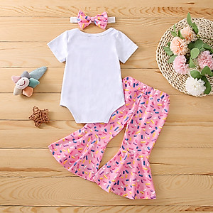 Lamuusaa Toddler Baby Girls Birthday Outfits Sweet One/Two Sweet Romper Shirts Doughnut Shorts/Flared Pants Headband Set