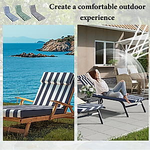 Sauqzoh Chaise Lounge Cushion for Outdoor Furniture, 3 inch Waterproof Foam Chair Cushion with Ties, Bench Seasonal Replacement Cushions for Summer Patio Beach Pool (1, Navy/White Stripe)