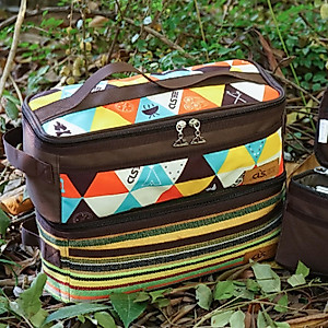 Azarxis Camping Cooking Utensils Organizer Bag Travel Storage Bag Portable Small Stuff Case for Storing Flatware Cutlery Digital Accessories Cosmetics Makeup Brushes (Brown with Triangle Shape)