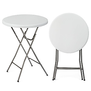 VINGLI 32" Plastic Folding Round Table Bar Height, HDPE Matrial with Gray Metal Finish, High Top Table for Outdoor Party, Cafes, Restaurants, Backyard, Dining Room, Wedding Event,1 Pack, White