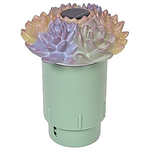 GAME 12043-BB, Solar Light Up Succulent, Holds 3"-Tablets. Chlorine Pool Dispenser, LED Light Sensor, Expandable Basket, Adjustable Flow, Green