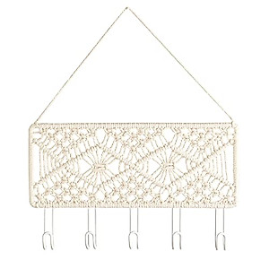 Mkono Key Holder for Wall Decorative Small Macrame Key Holder Boho Home Decor 5 Hooks Display Key Hanger for Entryway, Hallway, Bedroom, Living Room