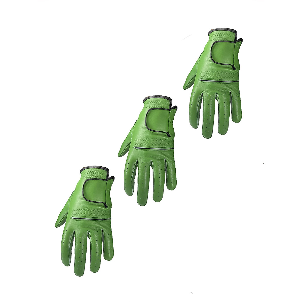 3 Mens EverGrip Green Cabretta Golf Glove (Left Handed Glove for The Right Handed Golfer) (Small)
