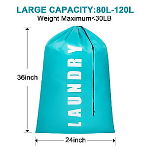 kickic Laundry Bag,2 Pack Extra Large Travel Laundry Bags for Dirty Clothes, Laundry Bags for Traveling,Laundry Bags for Dorm,24" x 36" Laundry Travel Bag(Cyan + Gray)