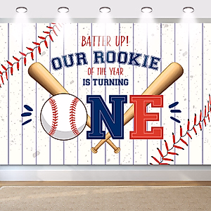 Baseball 1st Birthday Decoration, My Rookie Year Banner Backdrop for Boys Baby First Birthday Party Decor, Baseball Rookie of The Year Decoration, 71x47inch Baseball One Year Old Decor