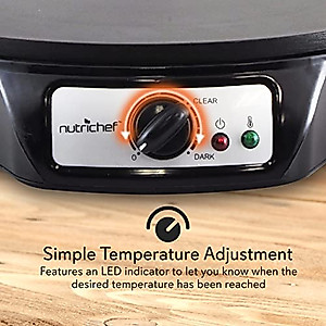 NutriChef Crepe Maker - Cooks Bacon, Roti, Tortillas & Omelets - Easy to Clean Detachable Cooktop - 12 inch Cook Area with Adjustable Temperature - Includes Wooden Spatula & Batter Spreader
