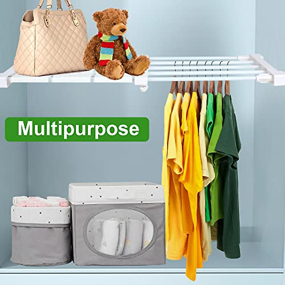 Expandable Closet Tension Shelf - Adjustable Shelves for Closet Organization Easy Installation Divider Separator Metal Tension Rod Shelf for Cabinet Kitchen Bathroom