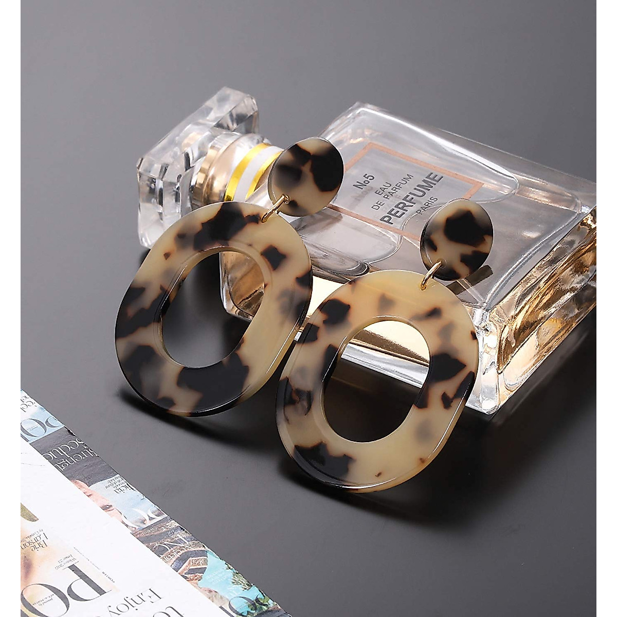 Acrylic Earrings For Women Statement Geometric Earrings Resin Acetate Drop Dangle Earrings Mottled Hoop Earrings Fashion Jewelry (Leopard)