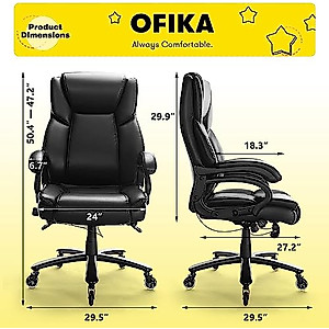OFIKA Big and Tall Office Chair,400LBS Capacity Heavy Duty Office Chair for Heavy People, High Back PU Leather Executive Desk Chair with Wide Seat (Black)