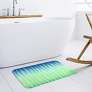 Sunteeny Front Door Mat, Simple Abstract Geometry Blue Green Gradient Lines Doormat Non-Slip Kitchen Mat Washable Indoor Outdoor Bathroom Rugs for Entry, Kitchen, Patio 18" x 30"