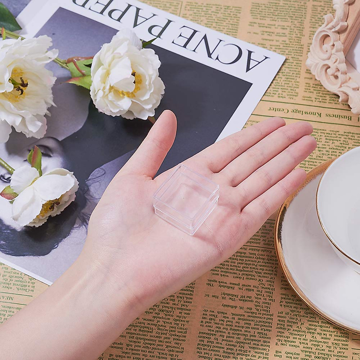 BENECREAT 16 Pack Square High Transparency Plastic Bead Storage Containers Box Case for beauty supplies,Tiny Bead,Jewerlry Findings, and Other Small Items - 1.18x1.18x0.86 Inches