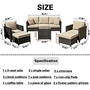 XIZZI Patio Furniture Sets,Outdoor Sectional Furniture with 2 Pillows,Garden Sofa Set with Glass Table (6 Pieces, Beige)