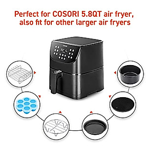 COSORI Air Fryer, 5 Quart Compact Oilless Oven, 30 Recipes, Up to 450℉, Dark Grey & Air Fryer Accessories, Set of 6 Fit for Most 5.8Qt and Larger Oven Cake & Pizza Pan, Black