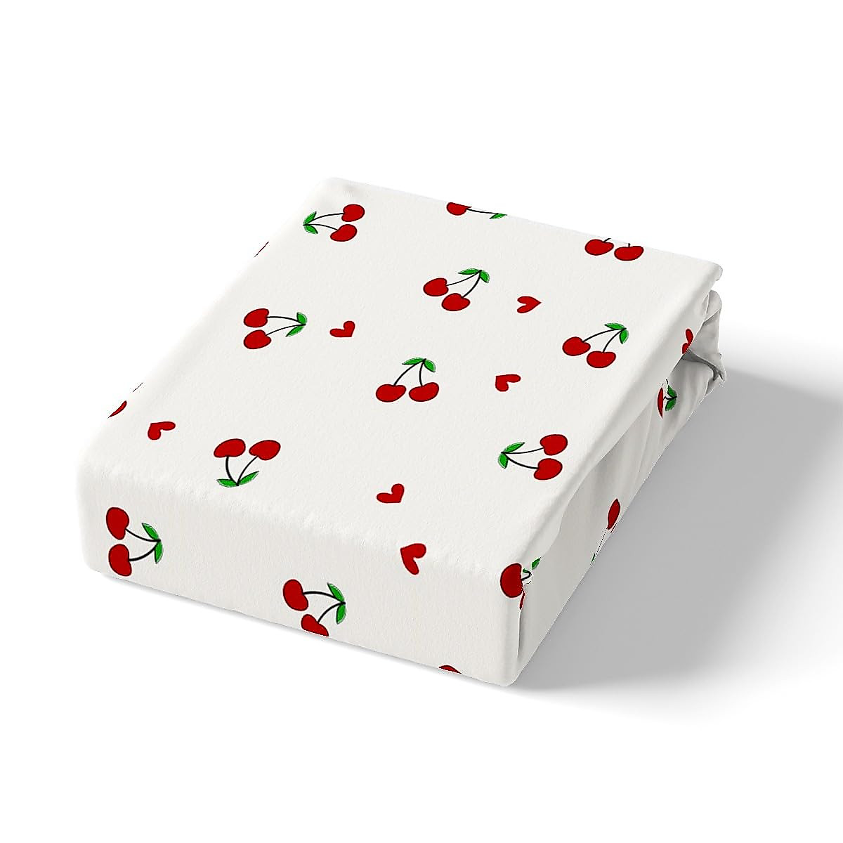 Feelyou Kids Red Cherry Fitted Sheet Twin Size, Cherry Pattern Bed Sheet Set Boys Girls Cute Fruit Bedding Set Kawaii Cartoon Fruit Teens Bed Cover Room Decor Lightweight Bed Set (No Flat Sheet)