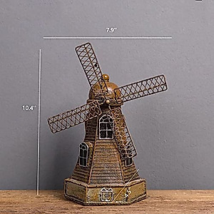 Creative Retro Home Decor Dutch Windmill Statue Handmade Resin Crafts, 10.4 Inch Tall, Gifts for Friends(Windmill-Yellow)