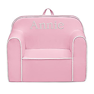 Delta Children Cozee Chair for Kids - 1 Seater Foam Toddler Couch can be Personalized with Name, Has Removable Cover for Easy Machine Washing (25x18x20.5 Inches, Pink and White)