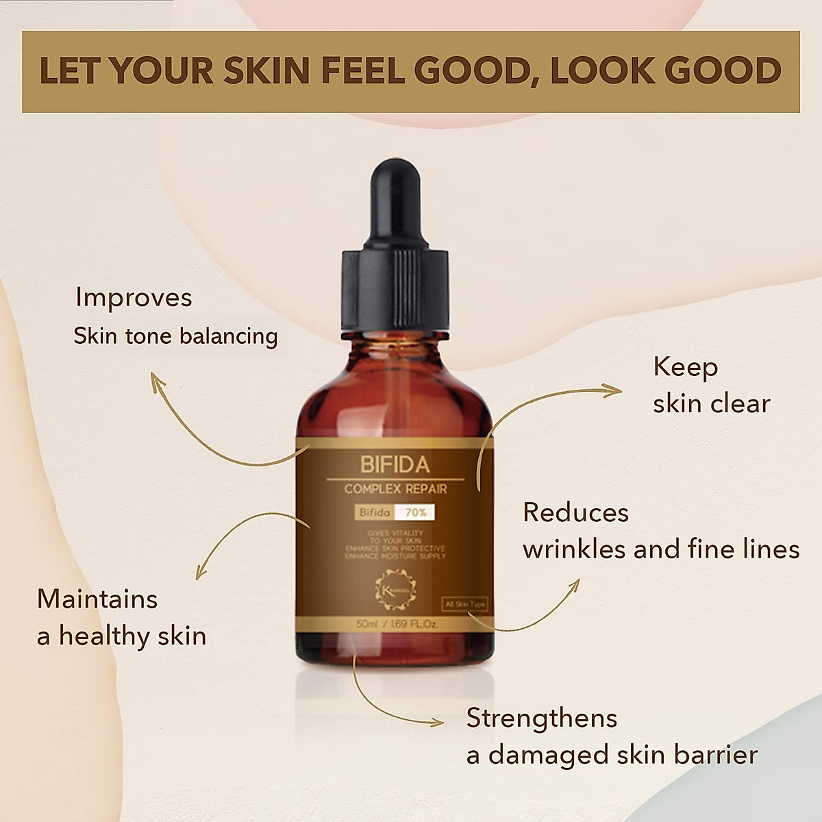 Kranicell Bifida Repair Facial Serum 1.7floz With Galactomyces, Niacinamide, Hyaluronic Acid - Ceramide Face Moisturizer For Anti Aging, Wrinkles , Korean Skin Care For Dry, Sensitive Skin