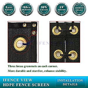 Ifenceview 8'x3' to 8'x50' Black Shade Cloth/Fence Privacy Screen Fabric Mesh Net for Construction Site, Yard, Driveway, Garden, Railing, Canopy, Awning 160 GSM UV Protection (8' x 3')