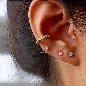 3mm Tiny CZ Screw on Flat Back Stud Earrings,Gold Plated Flat Back Cubic Zirconia Earrings for Helix Cartilage Tragus Earlobe Piercing Jewelry Gift for Women Men(3mm CZ, Gold)