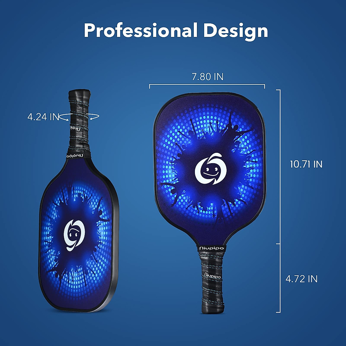 niupipo Pickleball Paddles, USA Pickleball Approved Pickleball Paddles Set of 2, Carbon Fiber Face, Polypropylene Honeycomb Core,Pickleball Rackets with 4 Balls and 1 Pickleball Bag