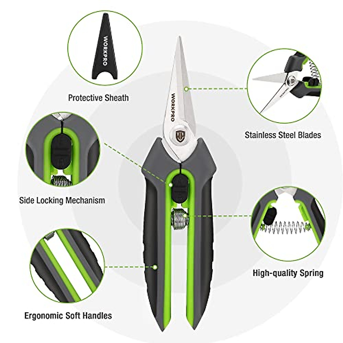 WORKPRO Garden Pruning Shears 2 Pack, 8" Bypass Pruning Shears and 6.25" Straight Garden Scissors, Premium Plant Shears, Garden Clippers Hand Tools for Cutting Flowers, Trimming Plants, Picking Fruits