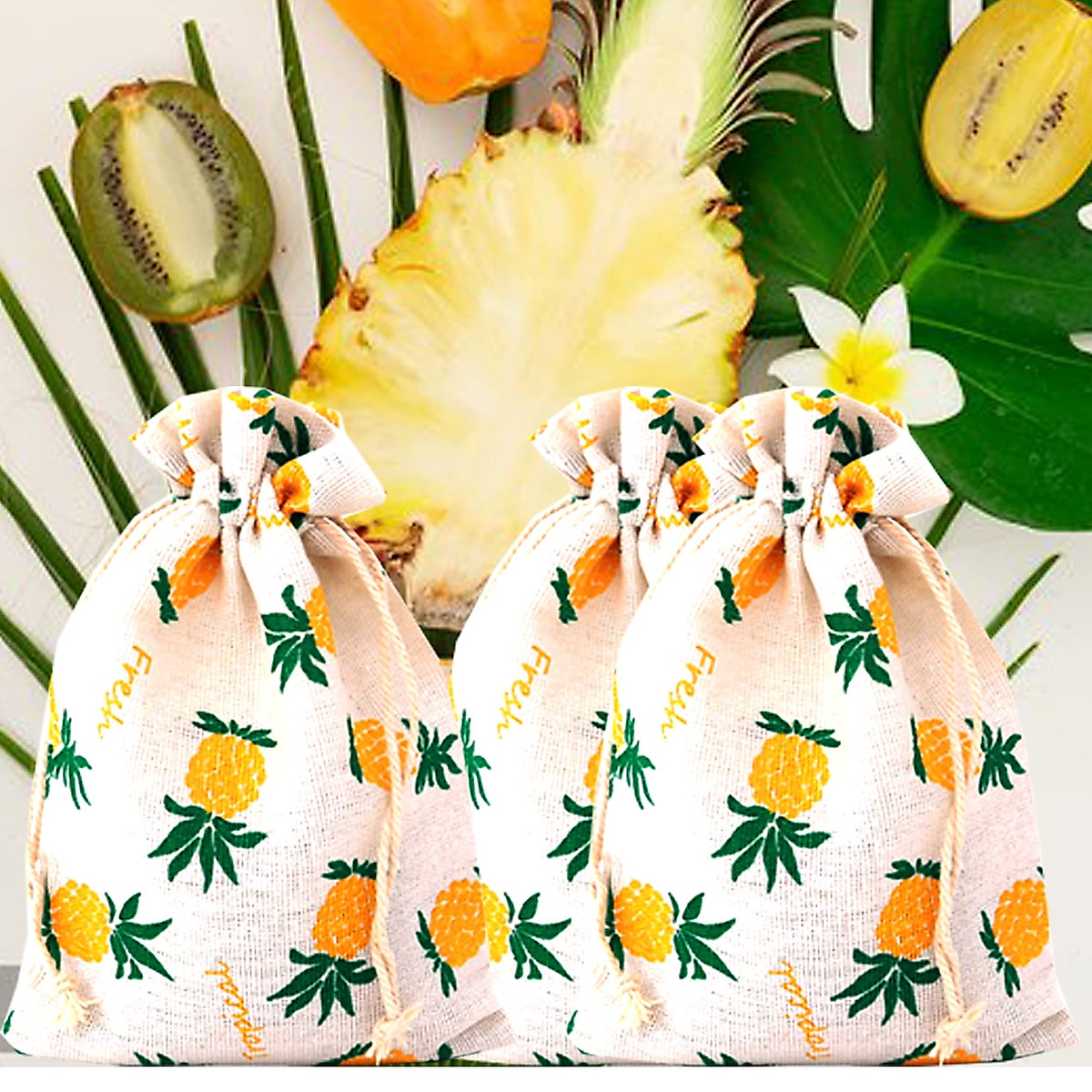 RIGHTA TECH Pineapple Gift Treat Bags Drawstring Gift Bag Pineapple Favor Bag for Wedding Bridal Shower Birthday Party Hawaiian Luau,Summer Beach Tropical Party Decorations