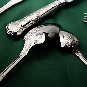 OTW PAVILION 40 Piece Flatware Set For 8, 18 10 Stainless Steel Silverware Set, Classic imperial design, Knife/Fork/Spoon & Long Teaspoon/Salad Fork Mirror-Polished Dishwasher Safe vintage Cutlery