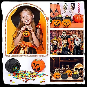 Jenaai 40 Pcs Mini Halloween Pumpkins and Cauldrons Black Witch Cauldron Small Pumpkin Pail Candy Cauldron with Handles Plastic Witch Leprechaun Pot for Wizard Trick or Treat Party Favors, 4 Styles