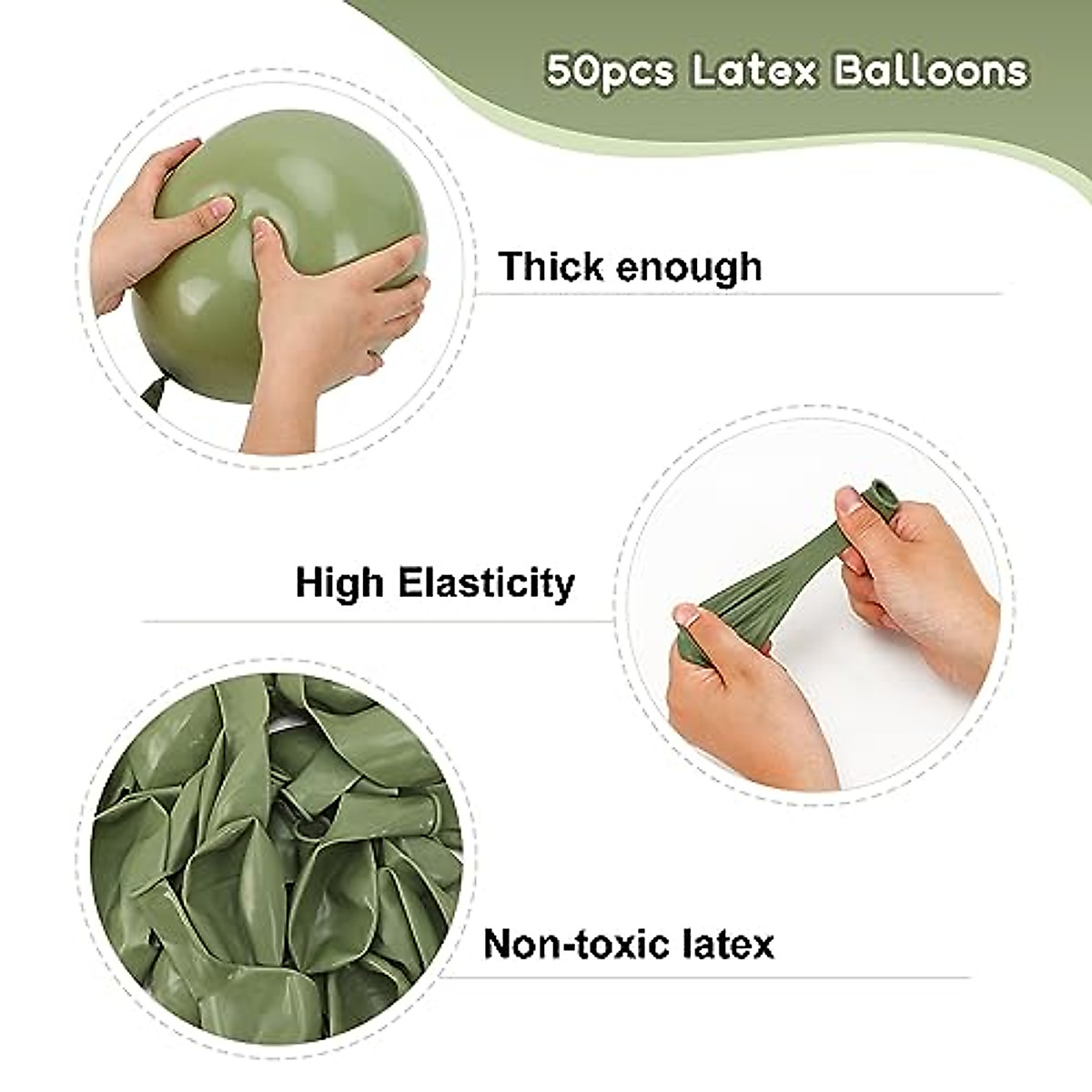 RUBFAC Sage Green Balloons, 50pcs 12 Inch Olive Green Party Balloons and Ribbon, Thick Latex Balloons for Birthday Wedding Baby Shower Graduation Anniversary Party Decorations