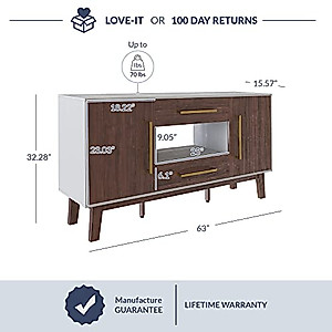 BELLEZE Mid-Century Modern Side Table with Two Drawers and Enclosed Cabinets, Sideboard Buffet Table for Kitchen, Living Room, or Hallway - Tristan (Dark Walnut)